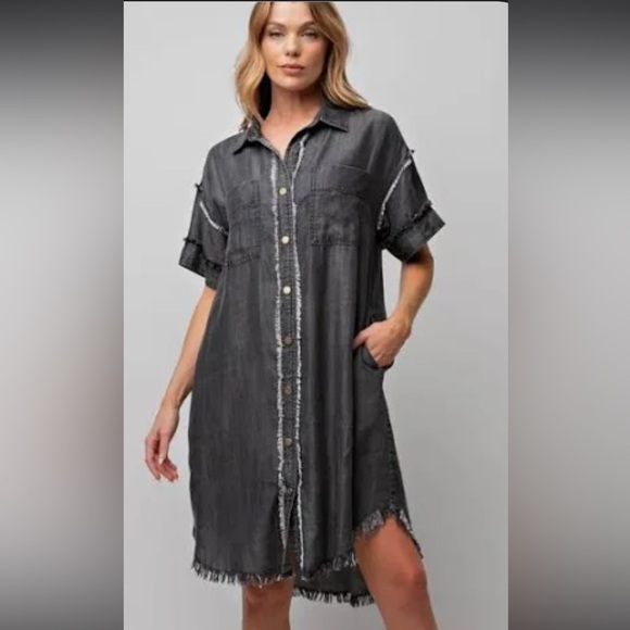 easel | Dresses | Easel Los Angeles Black Washed Denim Shirt Dress ...